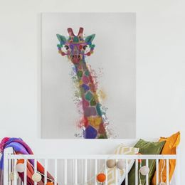 Bilderwelten Leinwandbild Tiere Illustration Aquarell bunt - Regenbogen Splash Giraffe - Regenbogen XXL Kinderzimmer Baby M&auml;dchen Jungen