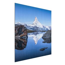 Alu Dibond Outdoor Bild - Stellisee vor dem Matterhorn - Natur blau Motiv wetterfest Schweiz Wohnzimmer Schlafzimmer