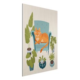 Bilderwelten Alu Dibond Outdoor Bild Tiere bunt Illustration wetterfest - Stubentiger Illustration - Katze Wohnzimmer Schlafzimmer