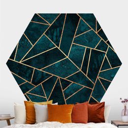 Bilderwelten Hexagon Tapete originell Abstrakt Aquarell gr&uuml;n - Dunkles T&uuml;rkis mit Gold - Geometrisch Wohnzimmer Schlafzimmer