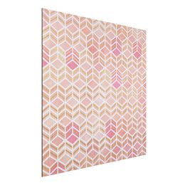 Bilderwelten Alu Dibond Outdoor Bild rosa Illustration Aquarell - Take the Cake Gold und Rose - Geometrisch Wohnzimmer Schlafzimmer