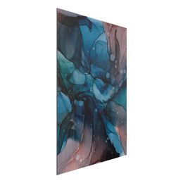 Alu Dibond Outdoor Bild - Unterwasser in Petrol und Rot mit Gold - originell petrol Abstrakt Aquarell Deko Wohnzimmer Schlafzimmer