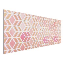 Bilderwelten Alu Dibond Outdoor Bild rosa Illustration Aquarell - Take the Cake Gold und Rose - Geometrisch Wohnzimmer Schlafzimmer