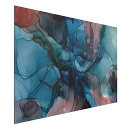 Alu Dibond Outdoor Bild - Unterwasser in Petrol und Rot mit Gold - originell petrol Abstrakt Aquarell Deko Wohnzimmer Schlafzimmer