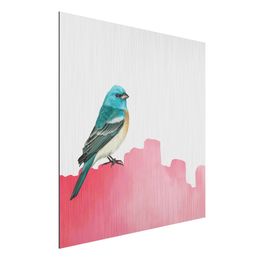 Bilderwelten Alu Dibond Outdoor Bild Tiere pink Illustration wetterfest - Vogel auf Pink - V&ouml;gel Wohnzimmer Schlafzimmer