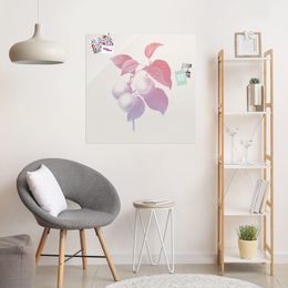 Bilderwelten Glasbild Vintage rosa Glas Wandbild - Modern Vintage Botanik Pfirsich Rosa Violett - Pflanzen Wohnzimmer Schlafzimmer