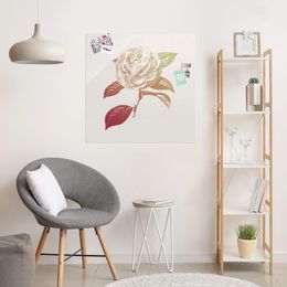 Bilderwelten Glasbild Vintage rot Glas Wandbild - Modern Vintage Botanik Rose Rot Gr&uuml;n - Pflanzen Wohnzimmer Schlafzimmer