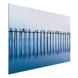 Bilderwelten Alu Dibond Outdoor Bild Natur pastell Motiv wetterfest - U-Bein Br&uuml;cke in Myanmar - Asia Wohnzimmer Schlafzimmer