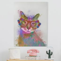 Bilderwelten Leinwandbild Tiere Illustration Kunstdruck Leinwanddruck - Regenbogen Splash Katze - Regenbogen XXL Kinderzimmer Baby M&auml;dchen Jungen