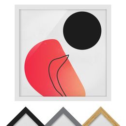 Bilderwelten Bild mit Rahmen originell rosa Abstrakt inkl. Rahmung - Abstrakte Formen - Schwarze Sonne - Deko Wohnzimmer Schlafzimmer