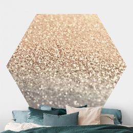 Bilderwelten Hexagon Tapete Vliestapete Motiv Wandtapete beige - Goldene Glitzerlandschaft - Deko Wohnzimmer Schlafzimmer
