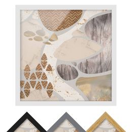 Bilderwelten Bild mit Rahmen beige Abstrakt Holzoptik - Abstrakter Steinbruch Pastellmuster - Retro Wohnzimmer Schlafzimmer
