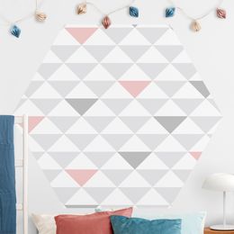 Bilderwelten Hexagon Tapete Vliestapete Illustration Wandtapete grau - No.YK65 Dreiecke Grau Wei&szlig; Rosa - Geometrisch Kinderzimmer Baby M&auml;dchen Jungen