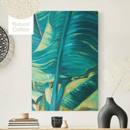 Bilderwelten Leinwandbild - Hochformat Bananenblatt mit T&uuml;rkis I