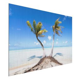 Alu Dibond Outdoor Bild - Urlaub unter Palmen - Strand blau Tropisch wetterfest Himmel Wohnzimmer Schlafzimmer