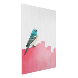 Bilderwelten Alu Dibond Outdoor Bild Tiere pink Illustration wetterfest - Vogel auf Pink - V&ouml;gel Wohnzimmer Schlafzimmer