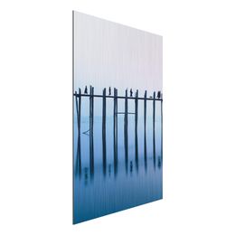 Alu Dibond Outdoor Bild - U-Bein Br&uuml;cke in Myanmar - Natur pastell Motiv wetterfest Asia Wohnzimmer Schlafzimmer