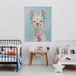 Bilderwelten Leinwandbild Tiere Lama mit Schmuck II - Leinwanddruck Hochformat - Wandbild S-XXL - moderne Bilder auf Leinwand Flur Wohnzimmer