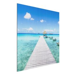 Alu Dibond Outdoor Bild - Urlaub in den Tropen - Strand t&uuml;rkis Tropisch wetterfest Karibik Wohnzimmer Schlafzimmer