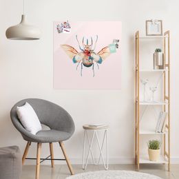 Bilderwelten Glasbild Tiere Vintage pastell Glas Wandbild - Vintage K&auml;fer - Retro Wohnzimmer Schlafzimmer