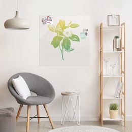Bilderwelten Glasbild Blumen Vintage gelb Glas Wandbild - Modern Vintage Botanik Kirschbl&uuml;te Gr&uuml;n Gelb - Kirschbl&uuml;te Wohnzimmer Schlafzimmer