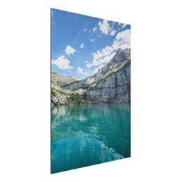 Bilderwelten Alu Dibond Outdoor Bild Natur blau Motiv wetterfest - Traumhafter Bergsee - Schweiz Wohnzimmer Schlafzimmer