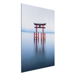 Bilderwelten Alu Dibond Outdoor Bild Stadt blau Motiv wetterfest - Torii im Wasser - Asia Wohnzimmer Schlafzimmer