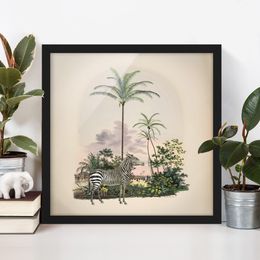 Bilderwelten Bild mit Rahmen Zebra vor Palmen Illustration