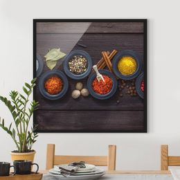 Bilderwelten Bild mit Rahmen Schwarze Schalen mit Gew&uuml;rzen