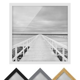 Bilderwelten Bild mit Rahmen Br&uuml;cke in Schweden Schwarz-Wei&szlig;