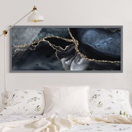Bilderwelten Bild mit Rahmen schwarz Abstrakt inkl. Rahmung - Schwarz mit Glitzer Gold - Deko Wohnzimmer Schlafzimmer