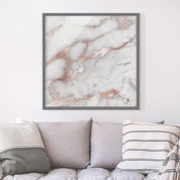 Bilderwelten Bild mit Rahmen grau Abstrakt inkl. Rahmung - Marmoroptik mit Glitzer - Deko Wohnzimmer Schlafzimmer