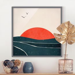 Bilderwelten Bild mit Rahmen Meer vor rotem Sonnenuntergang