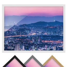 Bilderwelten Bild mit Rahmen Stadt blau Motiv inkl. Rahmung - Skyline von Seoul - Asia Wohnzimmer Schlafzimmer