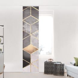 Bilderwelten Schiebegardine originell Abstrakt Aquarell gold - Schwarz Wei&szlig; goldene Geometrie - Geometrisch Schiebevorhang Wohnzimmer Schlafzimmer