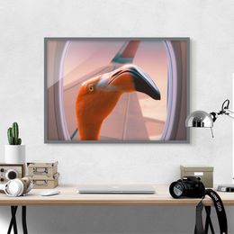 Bilderwelten Bild mit Rahmen Tiere orange Digital Art inkl. Rahmung - Sitzplatz am Fenster - Flugzeug & Hubschrauber Wohnzimmer Schlafzimmer
