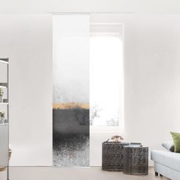 Bilderwelten Schiebegardine originell Abstrakt Aquarell schwarz weiss - Abstrakter Goldener Horizont Schwarz Wei&szlig; - Deko Schiebevorhang Wohnzimmer Schlafzimmer