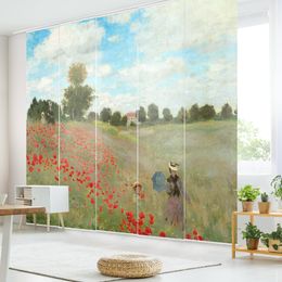 Bilderwelten Schiebegardine Blumen modern Klett oder Keder gr&uuml;n - Claude Monet - Mohnfeld bei Argenteuil - Landschaft Schiebevorhang Wohnzimmer Schlafzimmer
