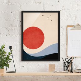 Bilderwelten Bild mit Rahmen V&ouml;gel in rotem Sonnenuntergang