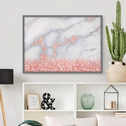 Bilderwelten Bild mit Rahmen Marmoroptik mit Rosa Konfetti