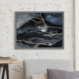 Bilderwelten Bild mit Rahmen schwarz Abstrakt inkl. Rahmung - Schwarz mit Glitzer Gold - Deko Wohnzimmer Schlafzimmer