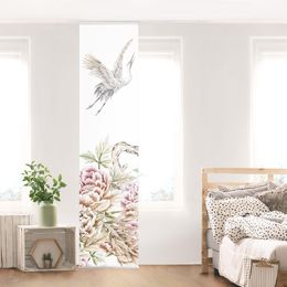 Bilderwelten Schiebegardine Aquarell St&ouml;rche im Flug mit Rosen