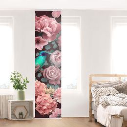 Bilderwelten Schiebegardine Blumenparadies Kolibri mit Rosen