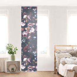 Bilderwelten Schiebegardine Blumen Vintage Klett oder Keder grau - Altmeisterliche Bl&uuml;ten mit Tulpen und Rosen auf Dunkelgrau - Retro Schiebevorhang Wohnzimmer