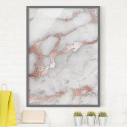 Bilderwelten Bild mit Rahmen grau Abstrakt inkl. Rahmung - Marmoroptik mit Glitzer - Deko Wohnzimmer Schlafzimmer