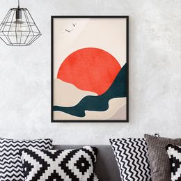 Bilderwelten Bild mit Rahmen Berge in rotem Sonnenuntergang
