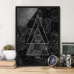 Bilderwelten Bild mit Rahmen Schwarze Rosen mit goldenen Dreiecken