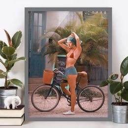 Bilderwelten Bild mit Rahmen Natur bunt Vintage inkl. Rahmung - Fahrrad M&auml;dchen - Fahrrad Wohnzimmer Schlafzimmer