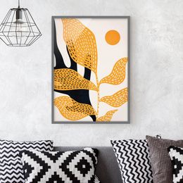 Bilderwelten Bild mit Rahmen gelb Abstrakt inkl. Rahmung - Sonnenschein im Garten - Pflanzen Wohnzimmer Schlafzimmer