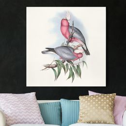 Bilderwelten Leinwandbild Tiere Vintage Aquarell beige - Pastell Papageien II - Retro XXL Wohnzimmer Schlafzimmer